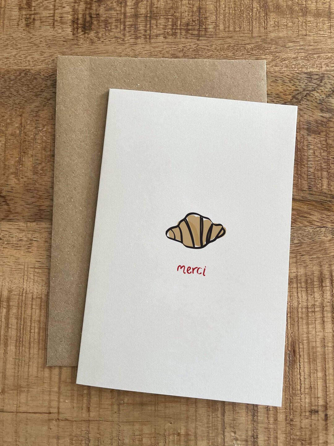 Thank You Card, Hand Drawn Card, Merci, French, Croissant, Doodle - Etsy