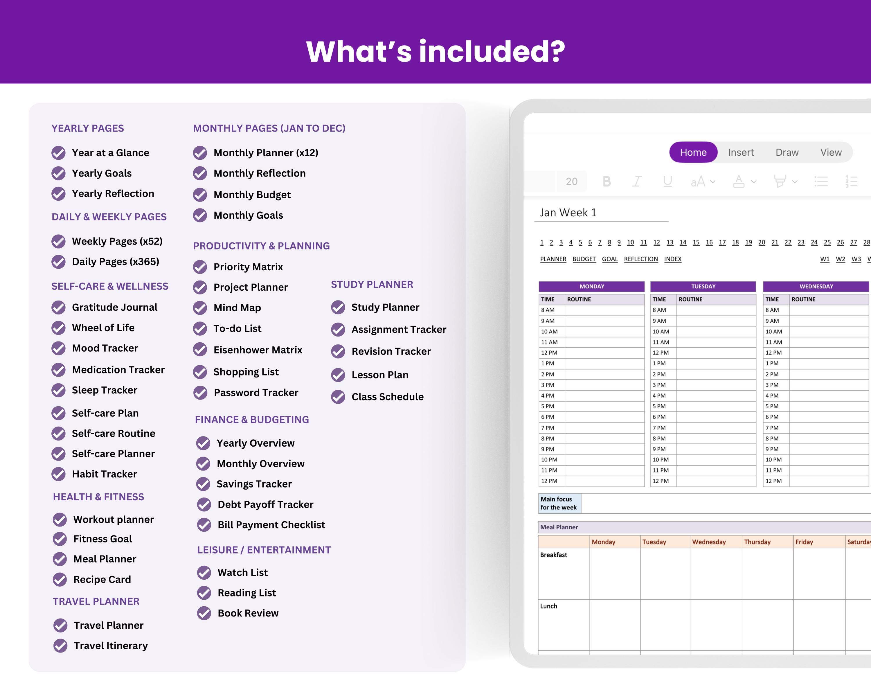 Onenote Digital Planner: Undated | Self-care | Productivity | Daily ...