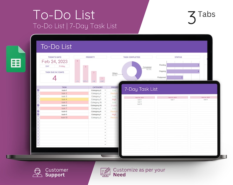 To Do List Google Sheets, 7 Day Planner, Digital Task Tracker, Daily ...