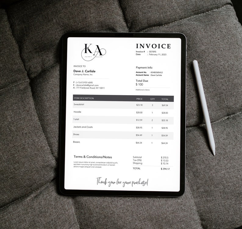 Invoice Template Word/pdf, Digital Invoice, Printable Invoice ...