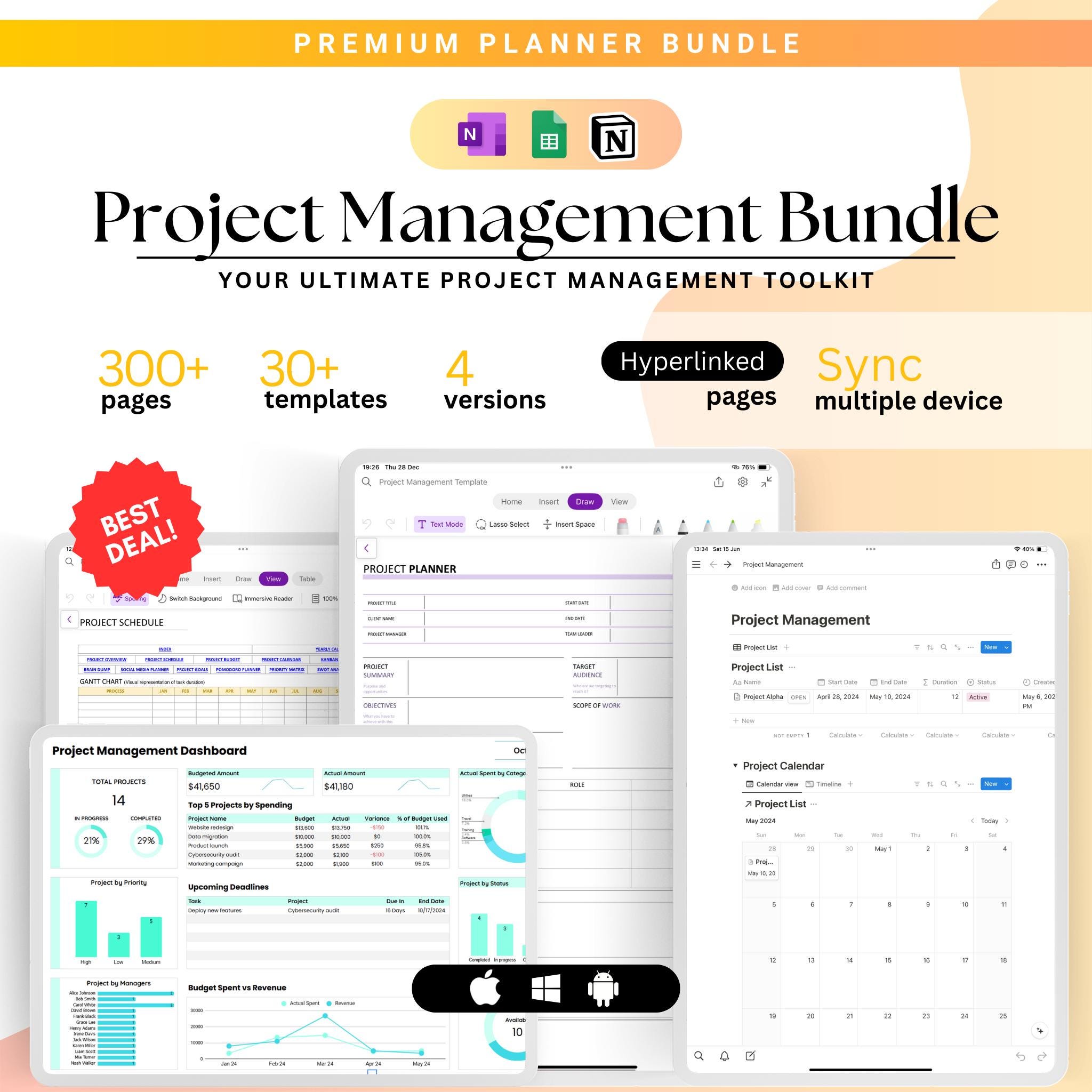 Project Management Bundle, Gantt Chart, Project Milestone, SMART Goals ...