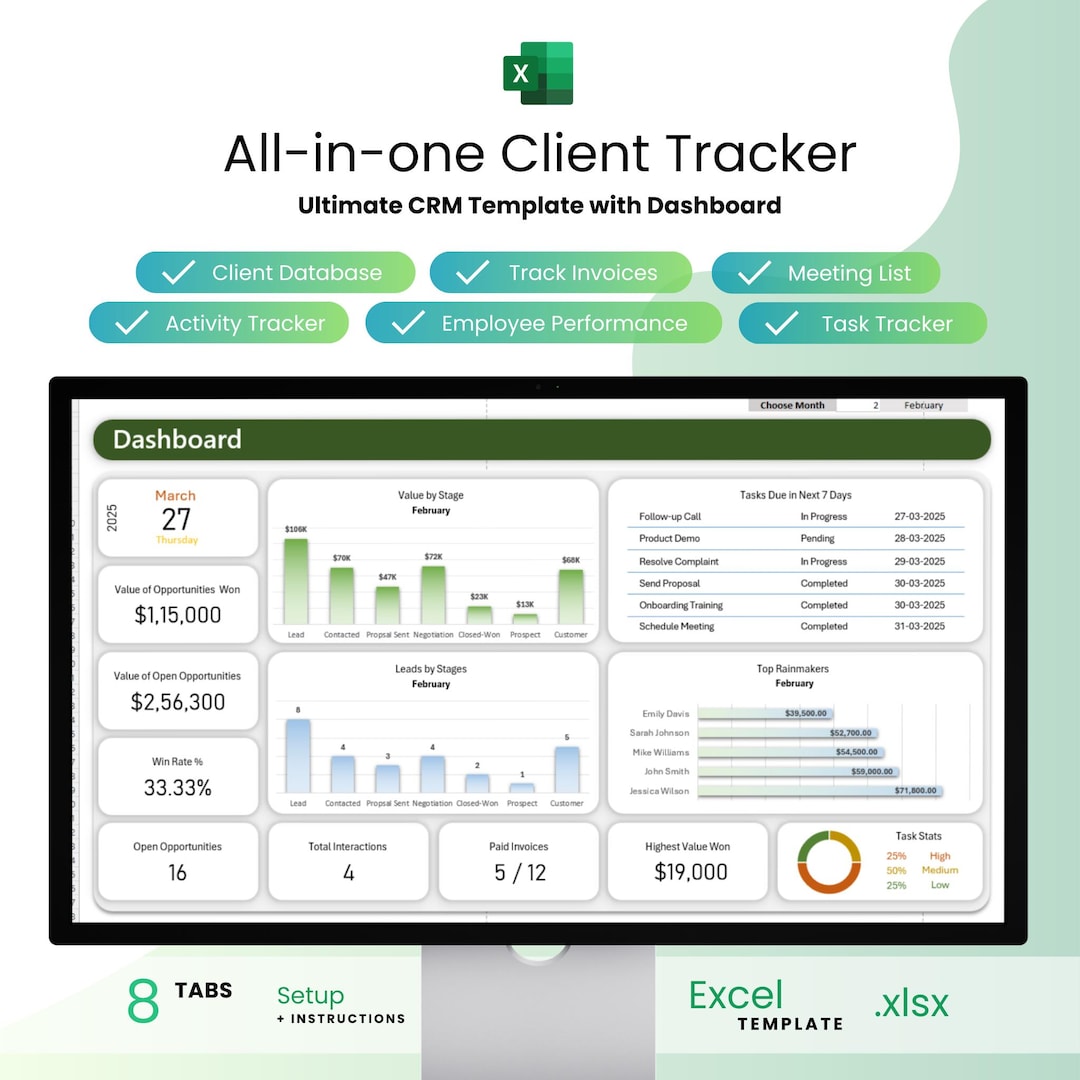 Excel Client Tracker, CRM Spreadsheet, Task Tracker, Business Tracker ...