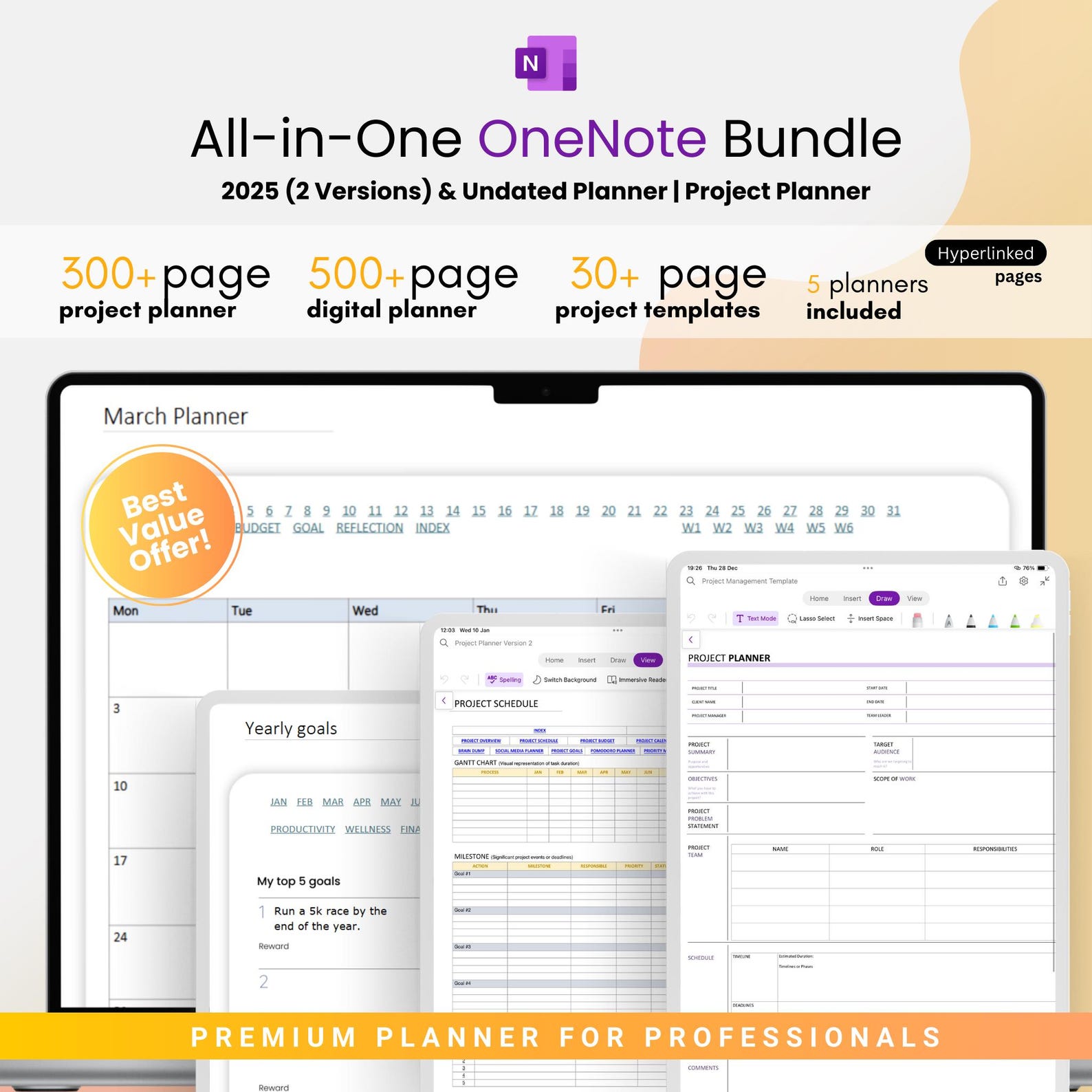 Onenote All-in-one Planner Bundle, Project Planner, 2025, Undated Planner, Daily Planner ...