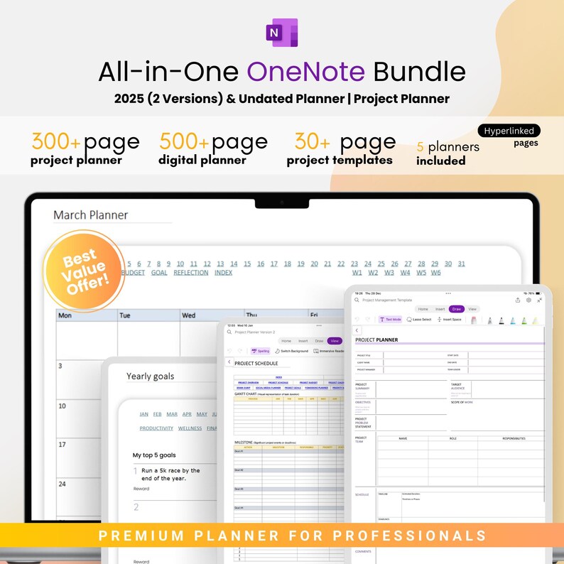 Onenote All-in-one Planner Bundle, Project Planner, 2025, Undated ...