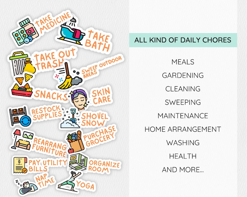 50+ Daily Chores Digital Stickers, Digital Planner Stickers ...