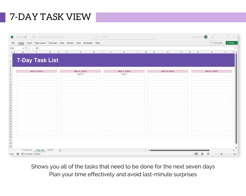 To Do List Excel Template, to Do List Digital, to Do Planner, Daily ...