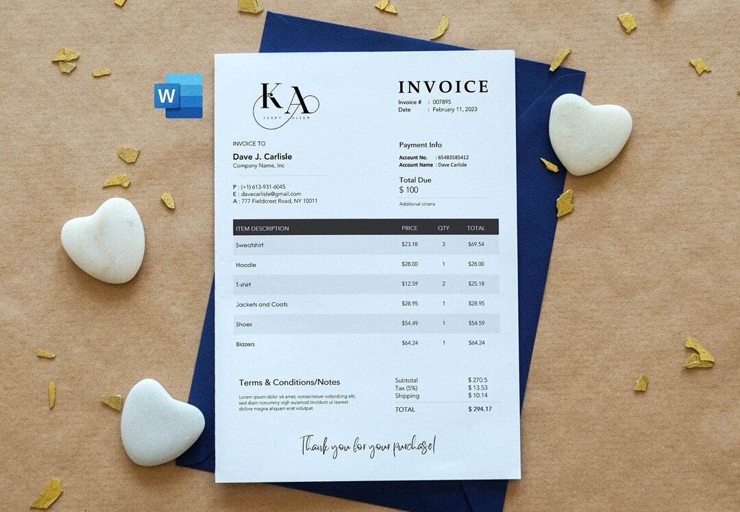 Invoice Template Word/pdf, Digital Invoice, Printable Invoice ...