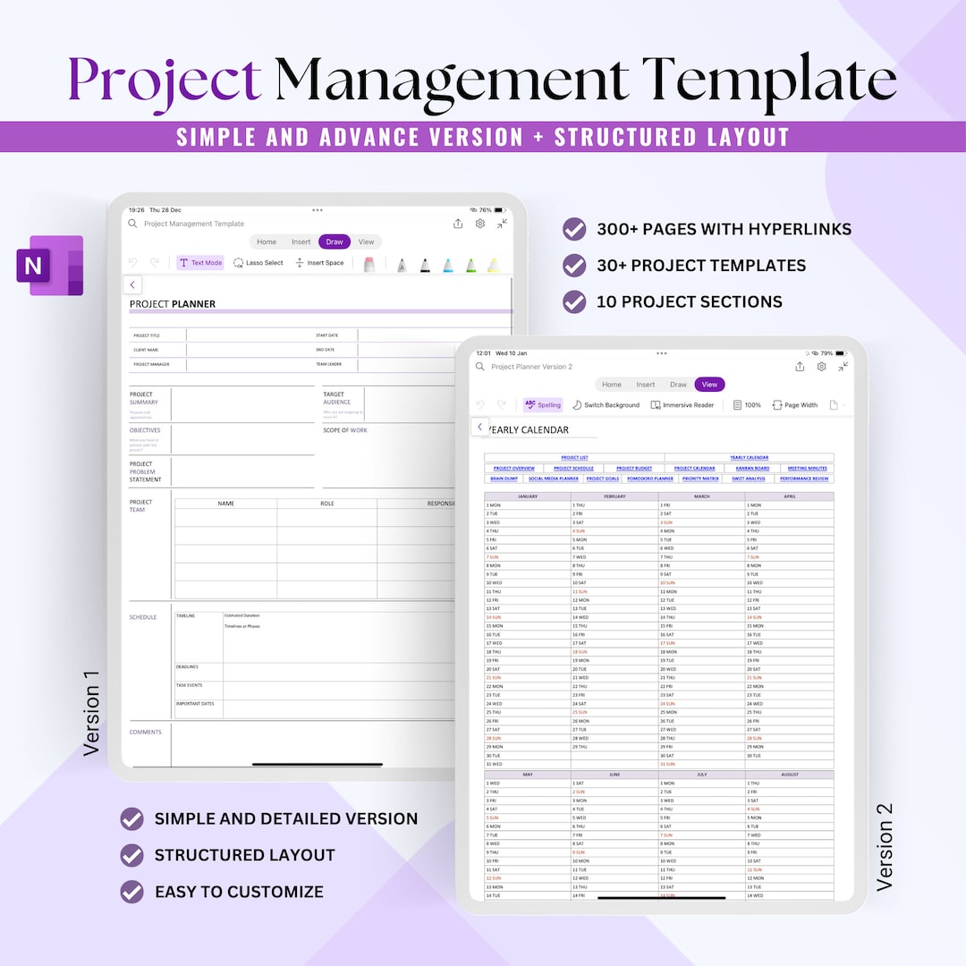 Onenote Project Management Planner, Gantt Chart, Project Milestone ...