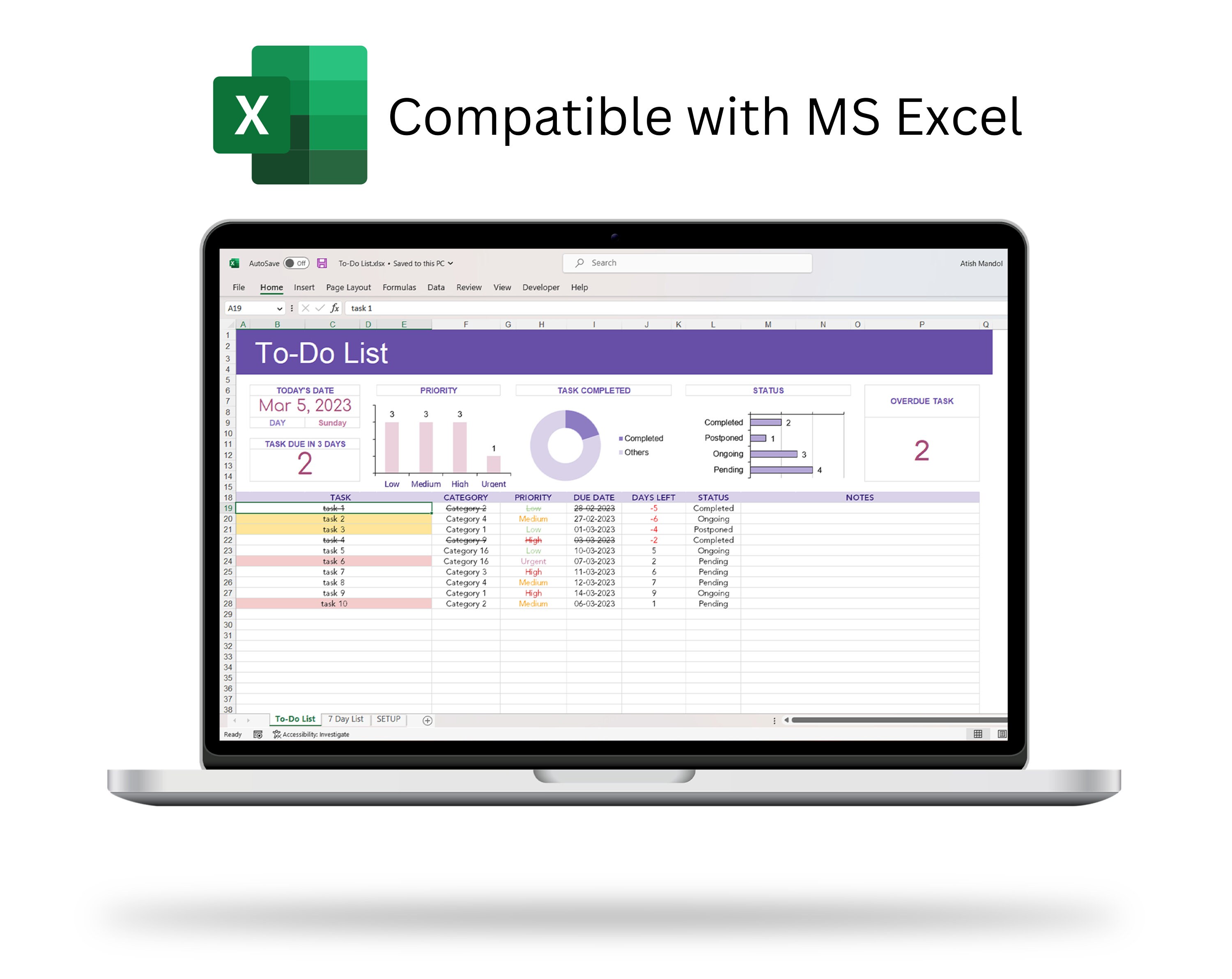 To Do List Excel Template, to Do List Digital, to Do Planner, Daily ...