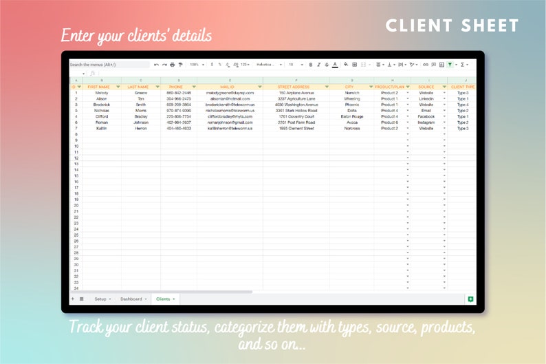 Client Tracker Spreadsheet, Lead Tracker, Small Business Template ...