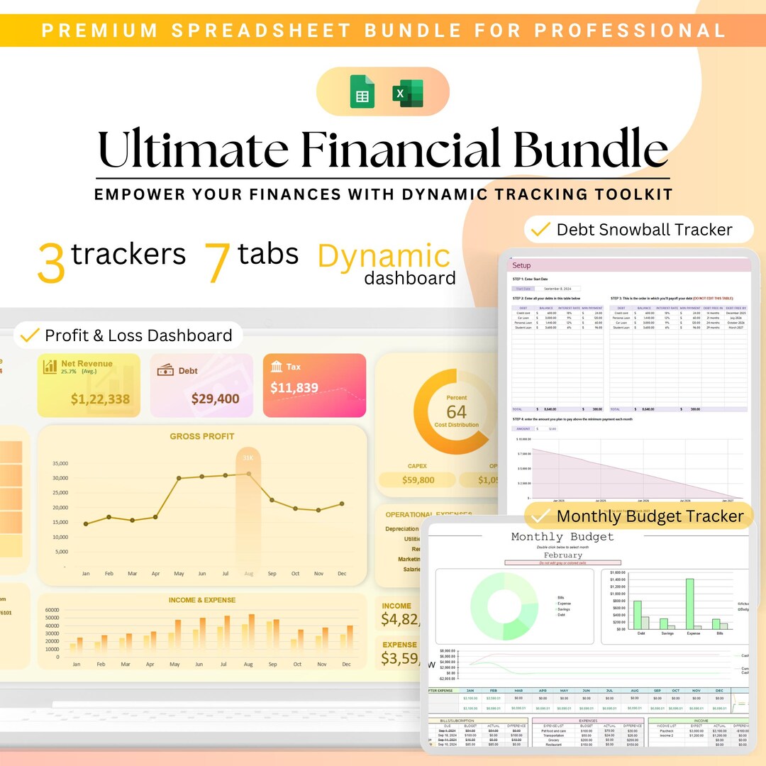Profit and Loss Spreadsheet Income and Expense Tracker Monthly Budget ...