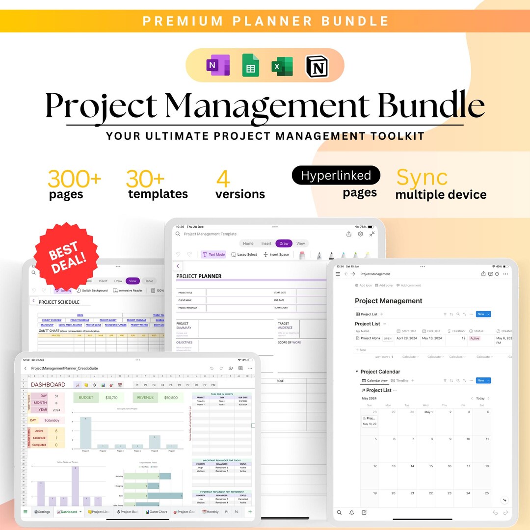 Project Management Bundle, Gantt Chart, Project Milestone, SMART Goals, Project Budget, SWOT ...