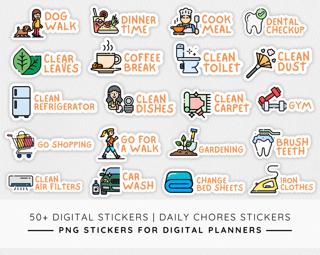 50+ Daily Chores Digital Stickers, Digital Planner Stickers ...