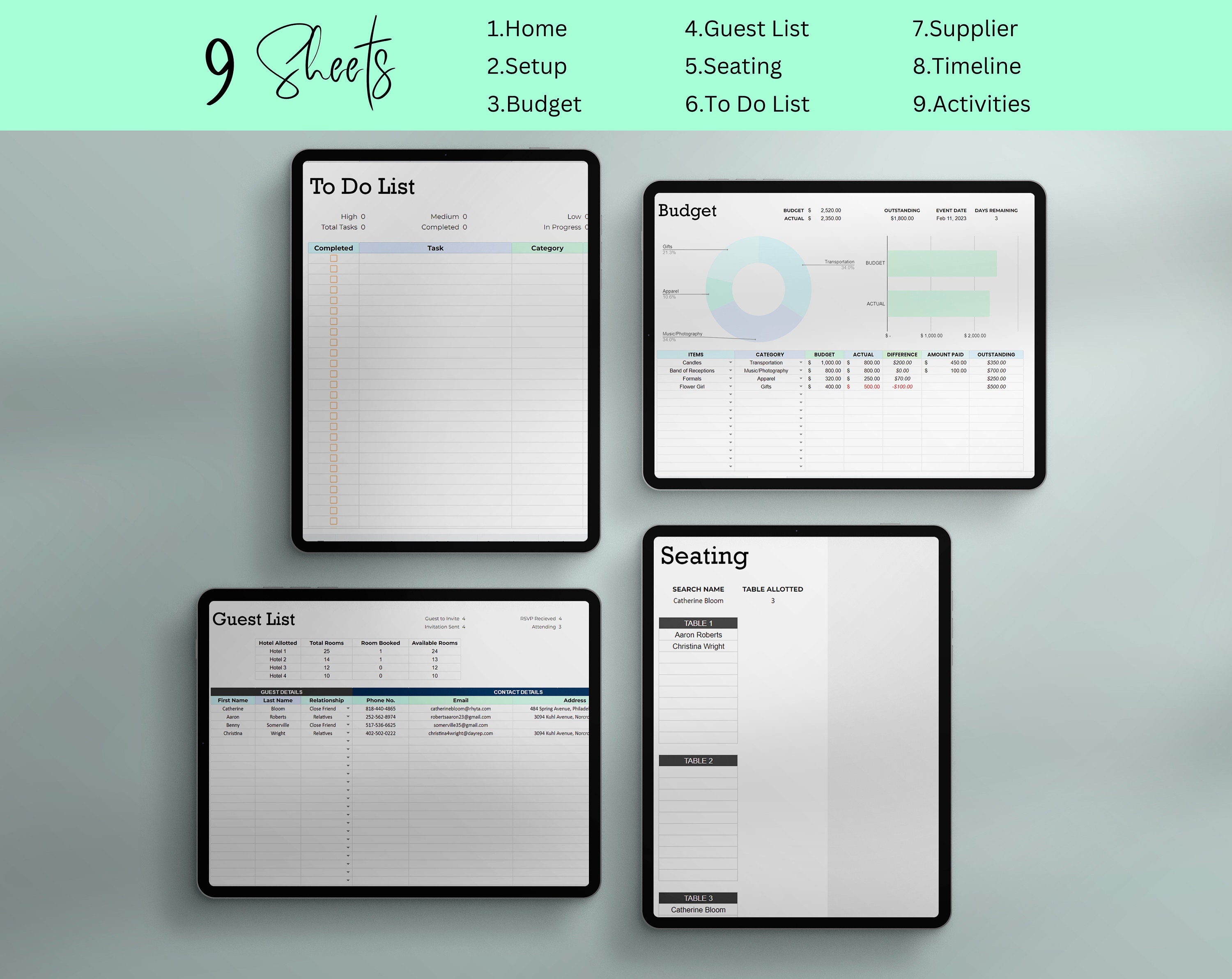 Event Planner Google Sheets - Party Planner Spreadsheet | Guest List ...