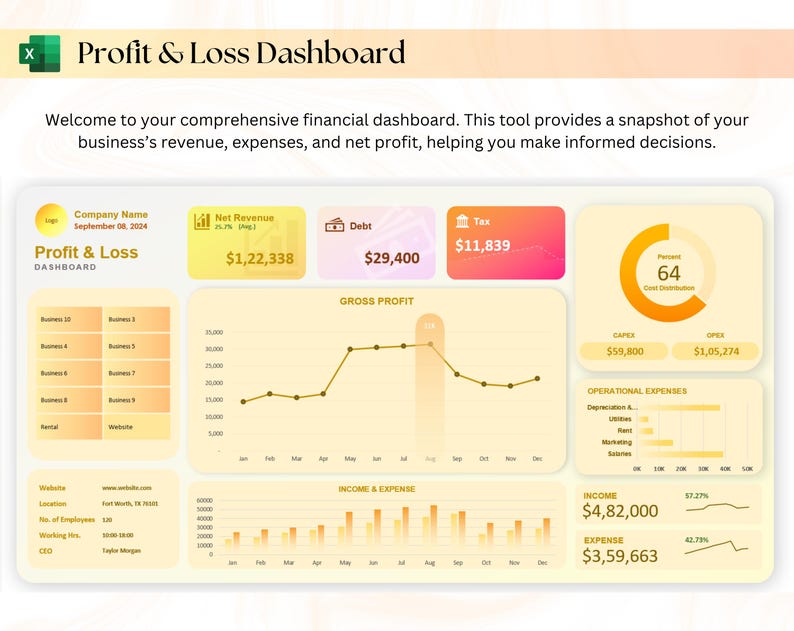 Profit and Loss Dashboard Monthly Budget Debt Payoff Dashboard Planner Excel Google Sheets ...