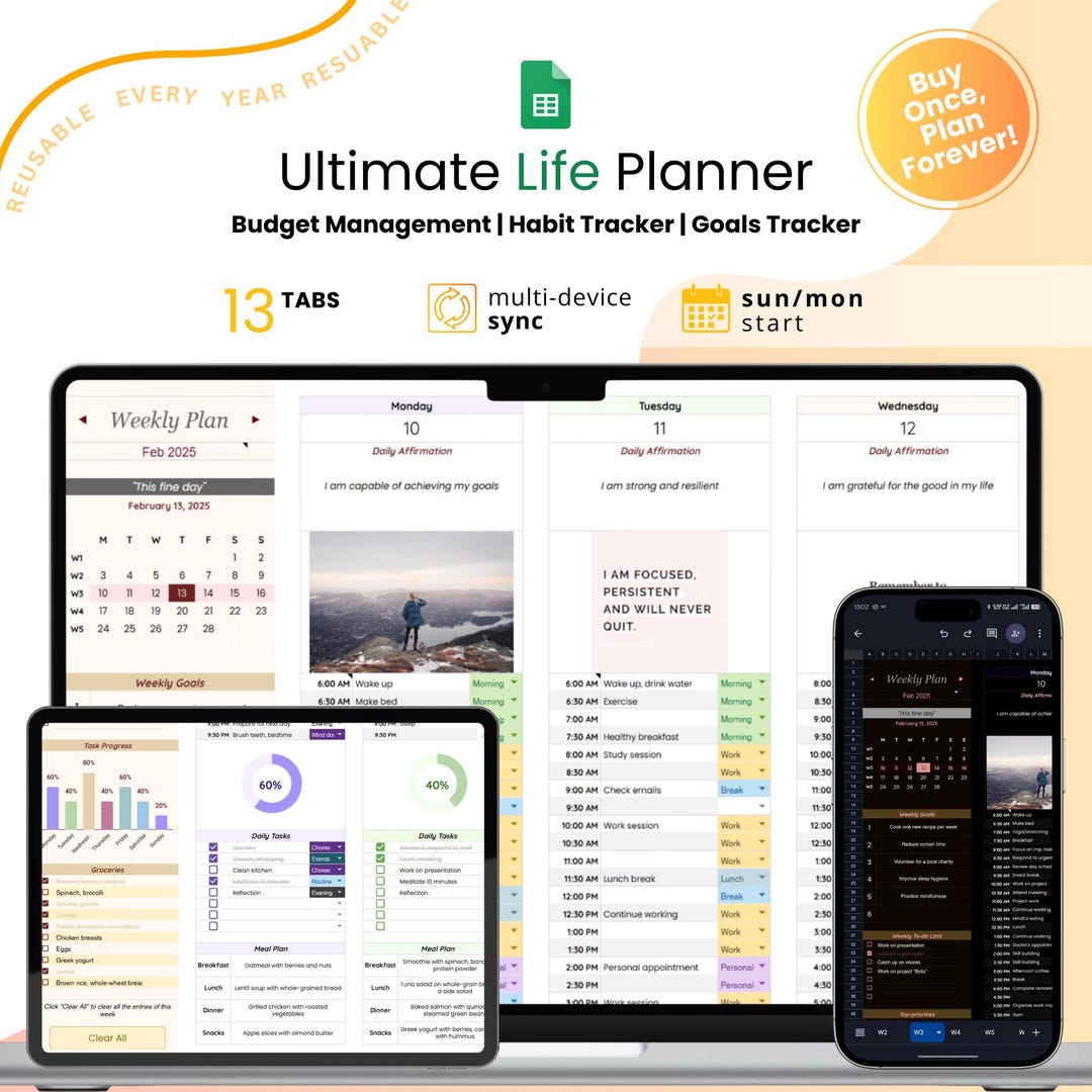 Ultimate Digital Planner Google Sheets, Life Planner, Monthly Planner ...