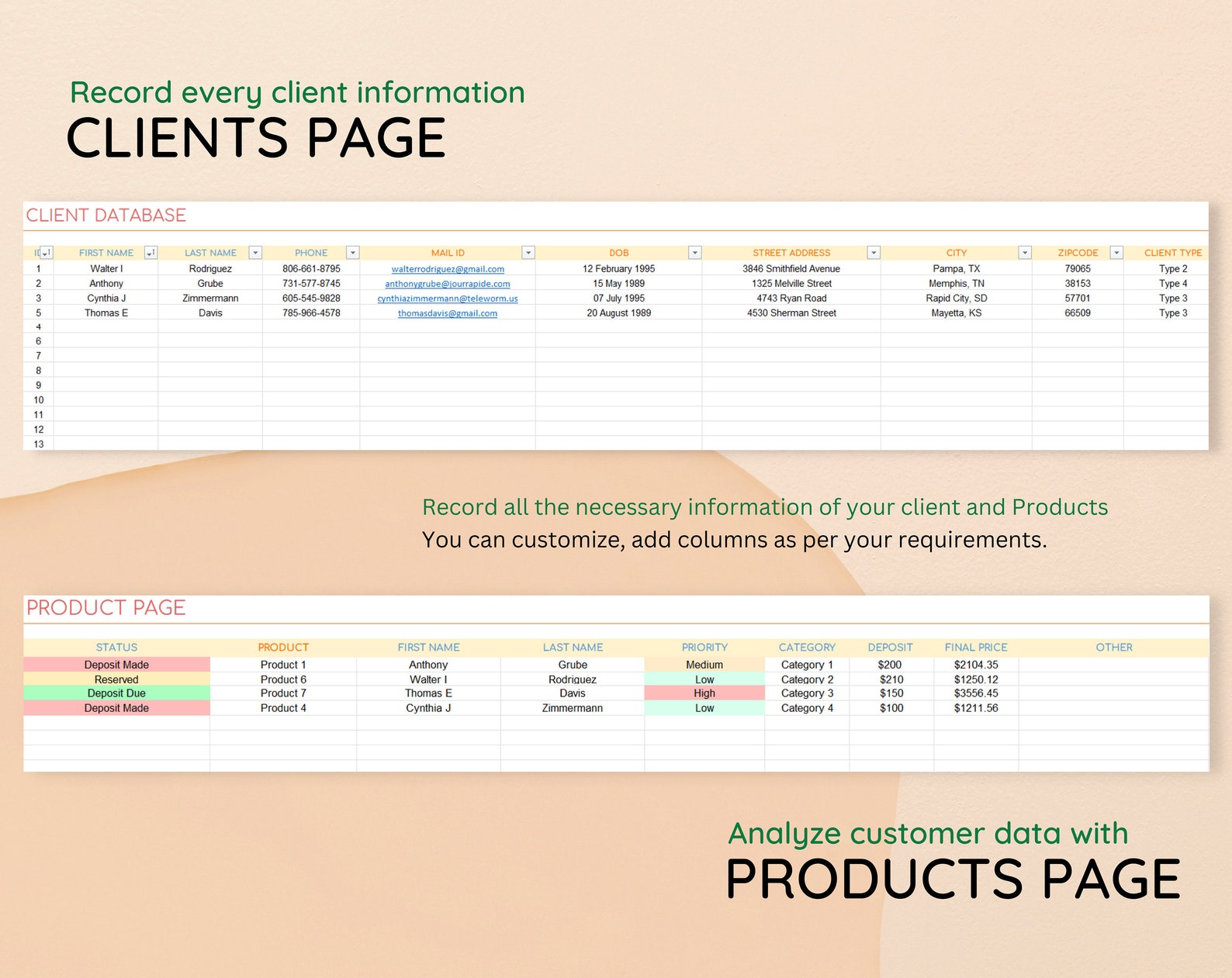 Client Tracker Excel Sheet, CRM Template, Client Database Spreadsheet ...