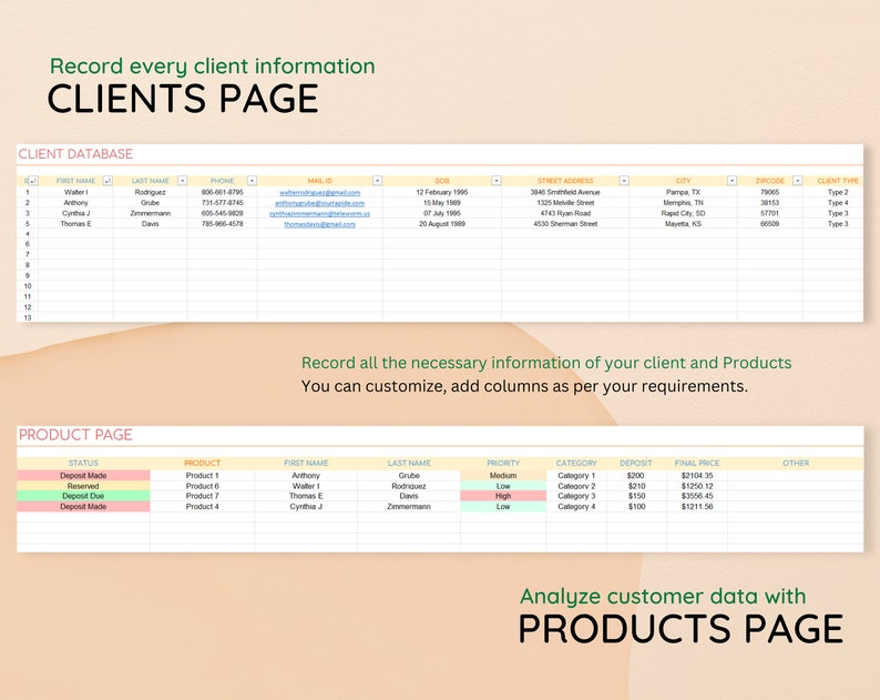 Client Tracker Excel Sheet, CRM Template, Client Database Spreadsheet ...