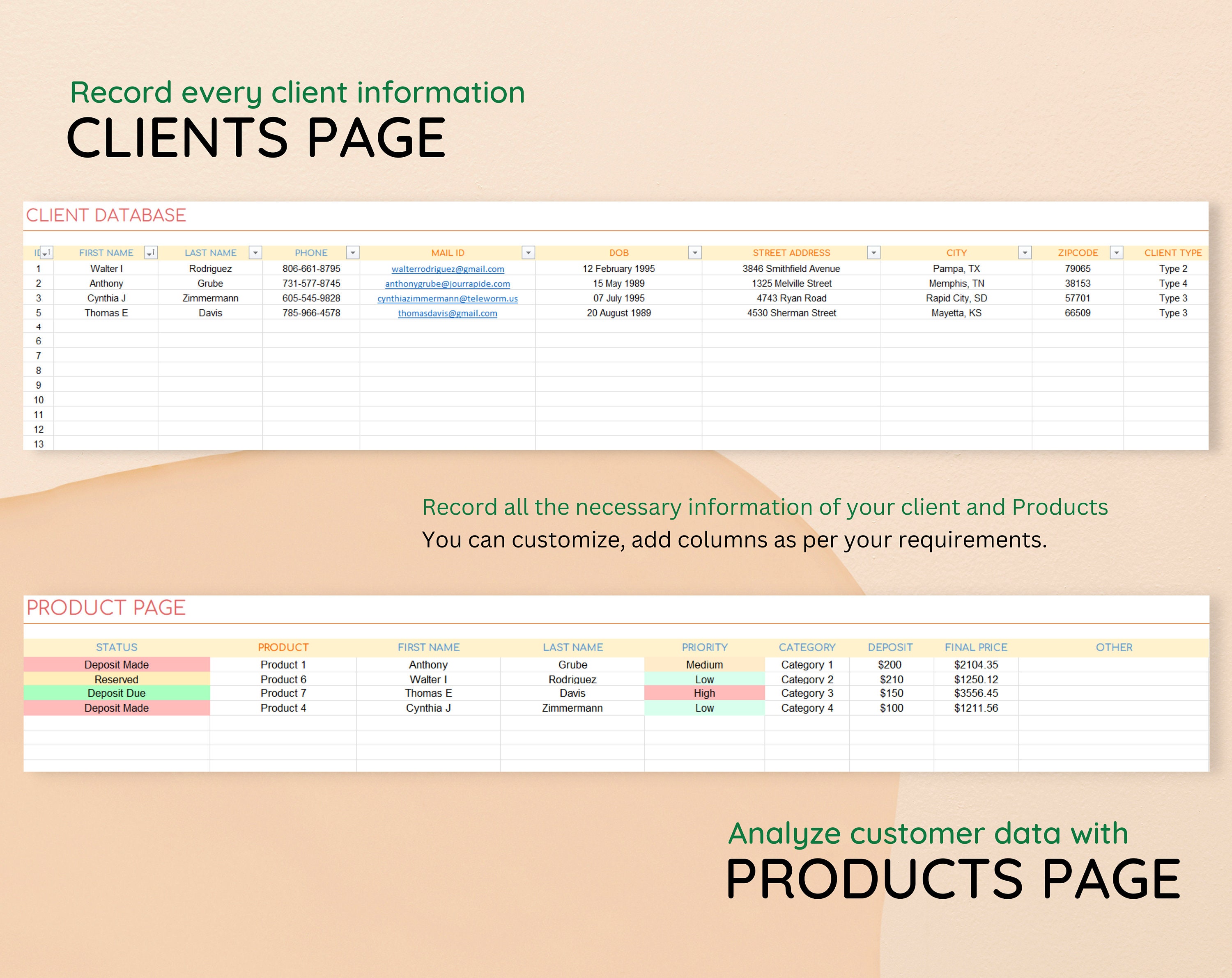 Client Tracker Excel Sheet, CRM Template, Client Database Spreadsheet ...