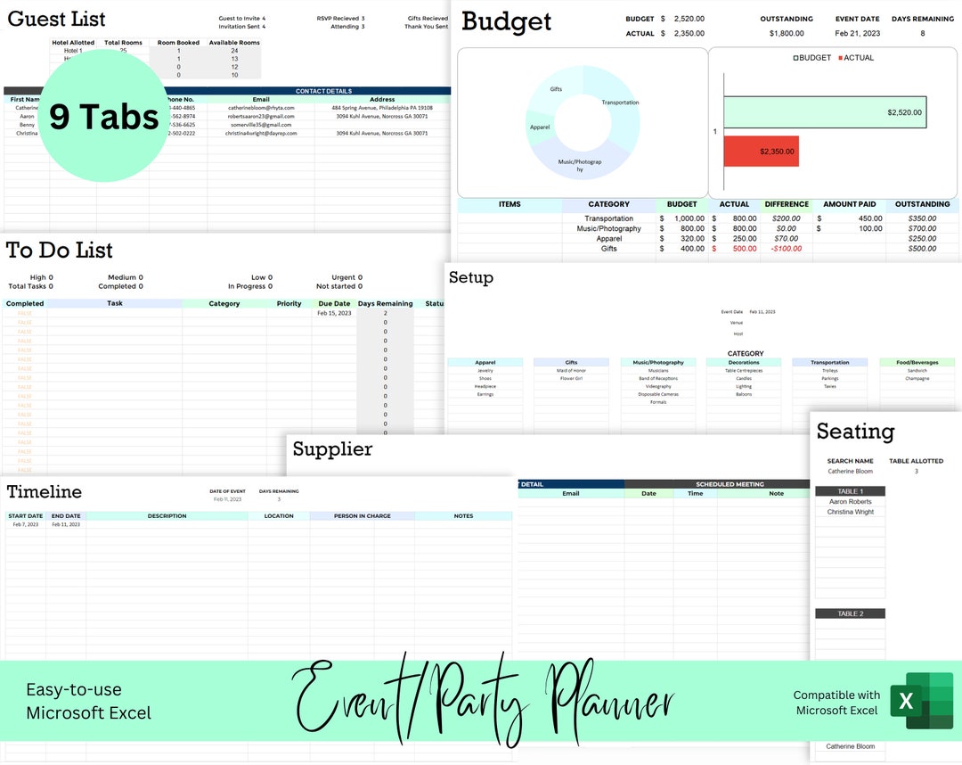 Event Planner Excel Template, Party Planner Template, Event Management ...