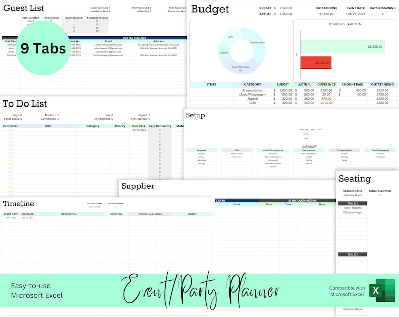 Event Planner Excel Template, Party Planner Template, Event Management ...