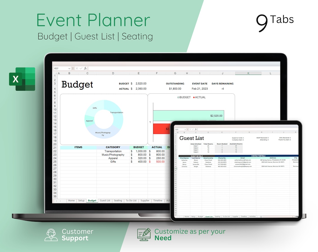 Event Planner Excel Template, Party Planner Template, Event Management ...