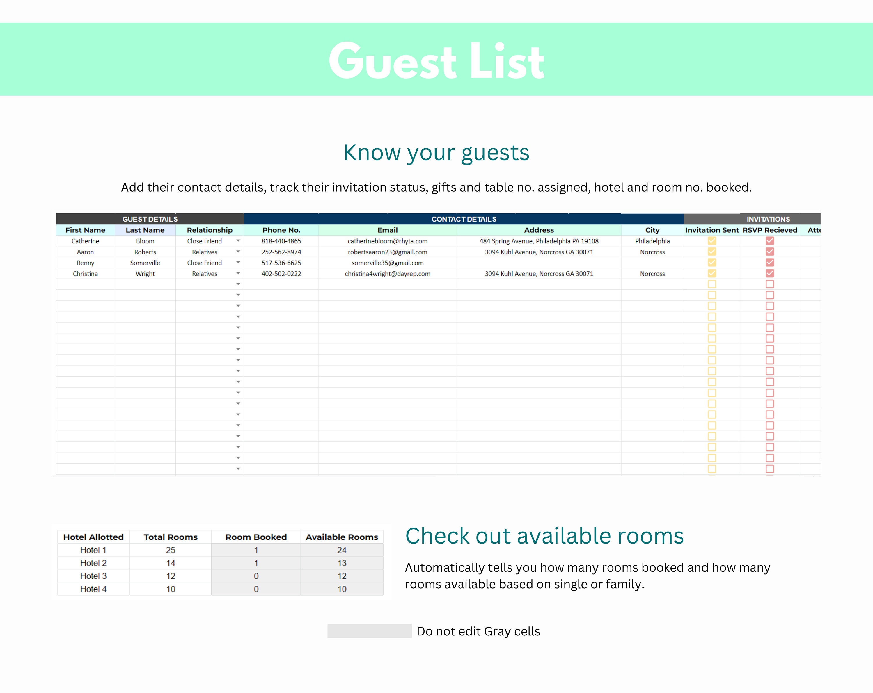 Event Planner Google Sheets - Party Planner Spreadsheet | Guest List ...