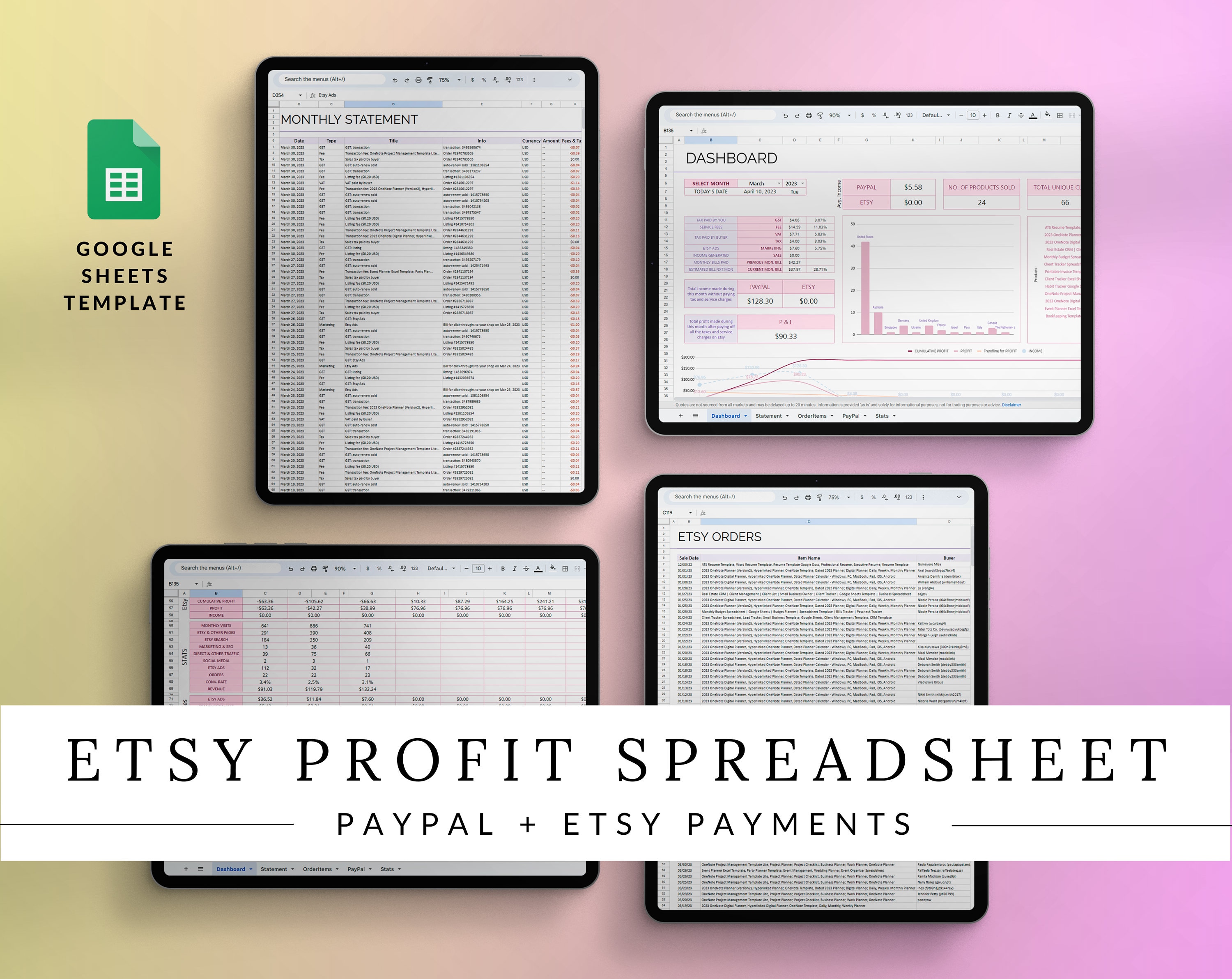 Etsy Seller Spreadsheet, Income Tracker, Small Business Template, Etsy ...
