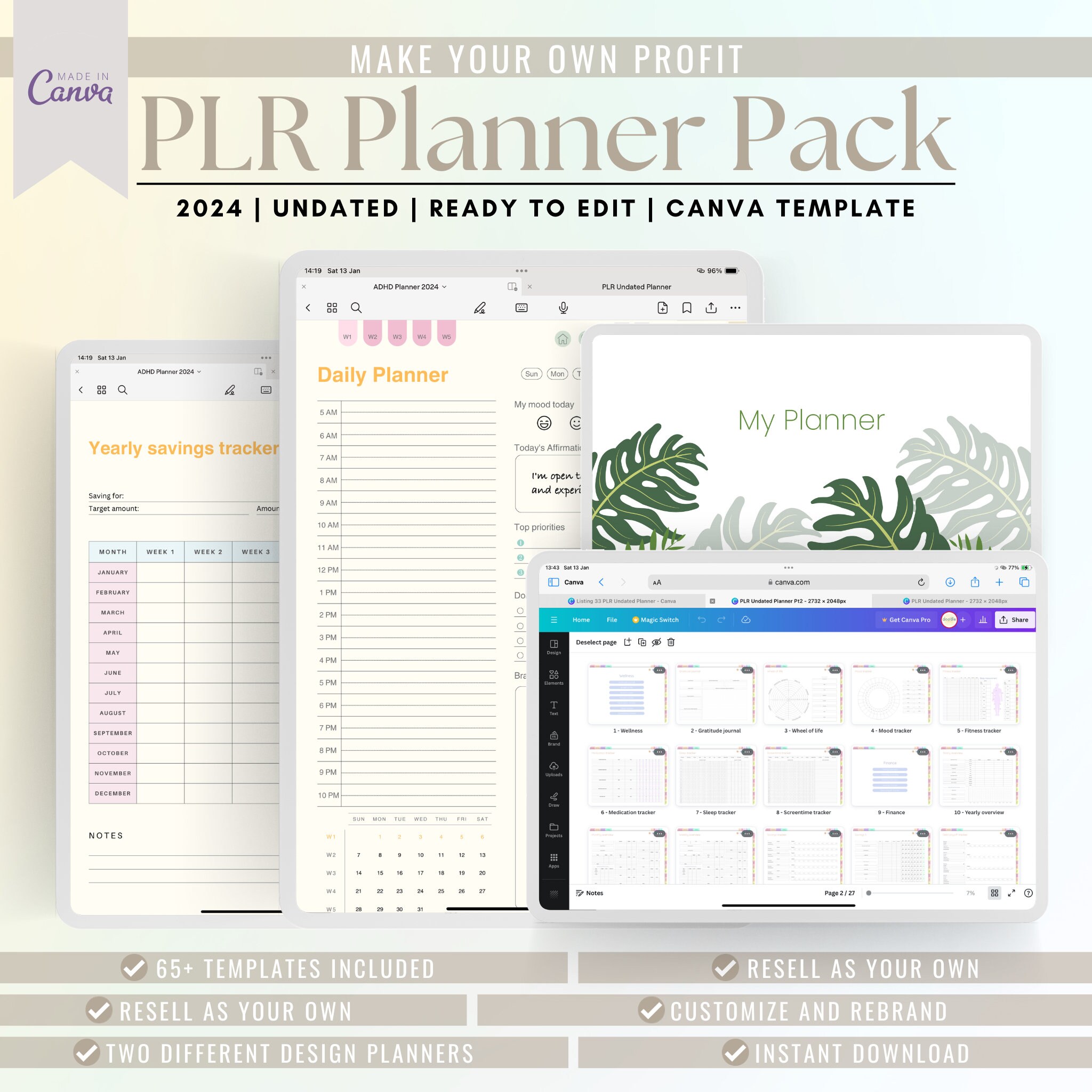 PLR Digital Planner Pack, 2024 and Undated Planner for Commercial Use ...