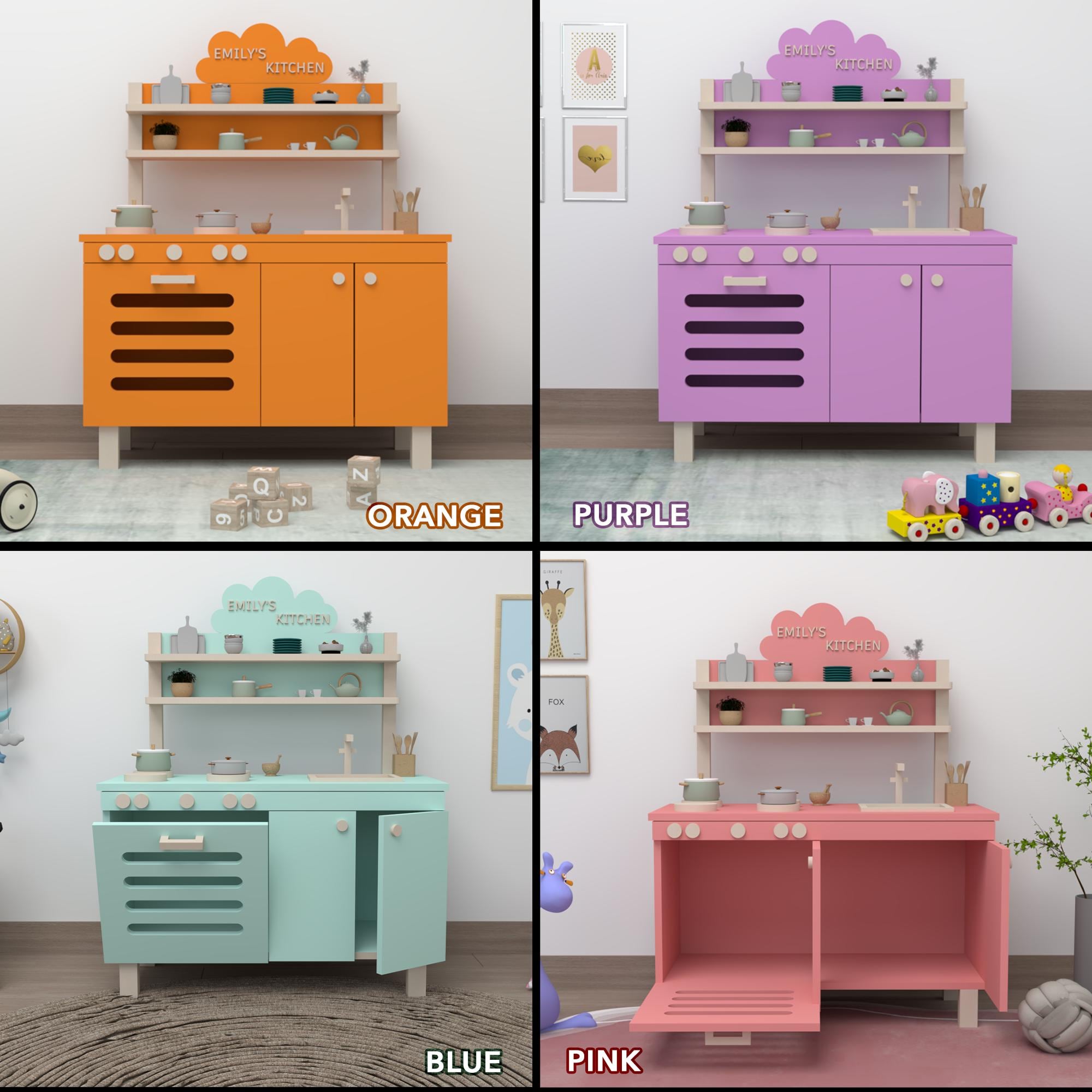 Luxury Wooden Play Kitchen | Handmade Kids Kitchen Set | Personalized ...