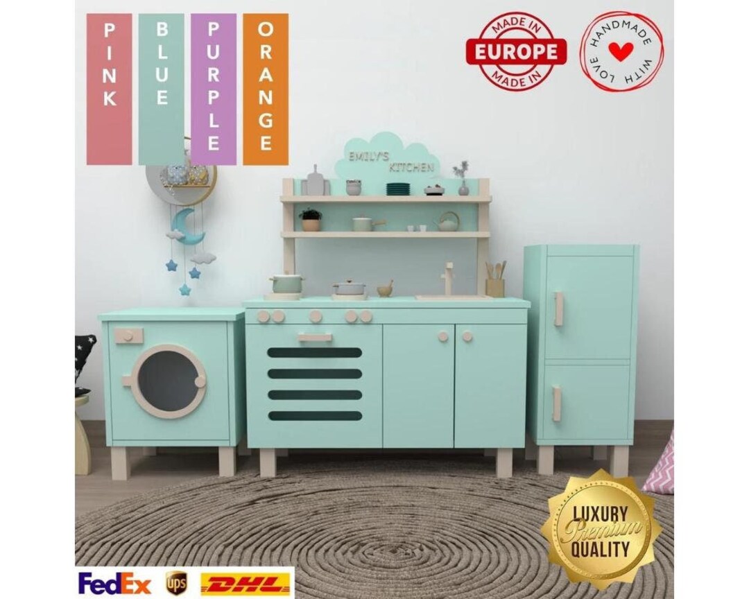 Luxury Wooden Play Kitchen | Handmade Kids Kitchen Set | Personalized ...