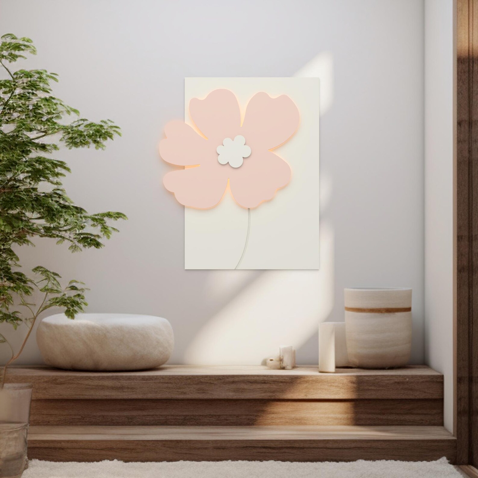 Handmade 3D Wooden Flower Wall Art, Layered Wood Wall Panel, Minimalist ...