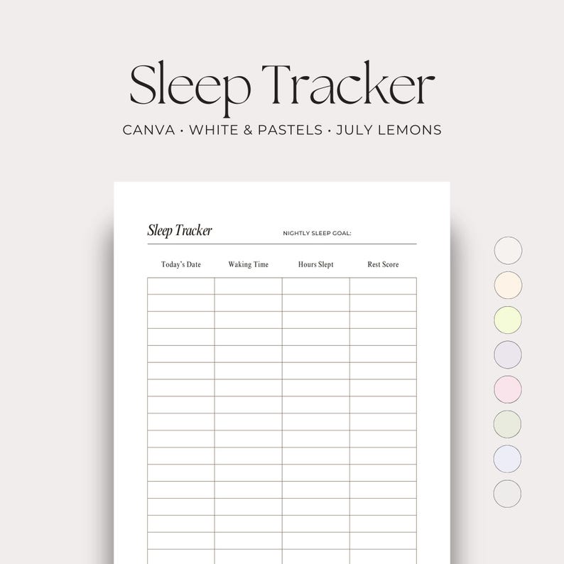 Sleep Tracker Template Fillable Template Sleep Tracker Printable, Sleep ...
