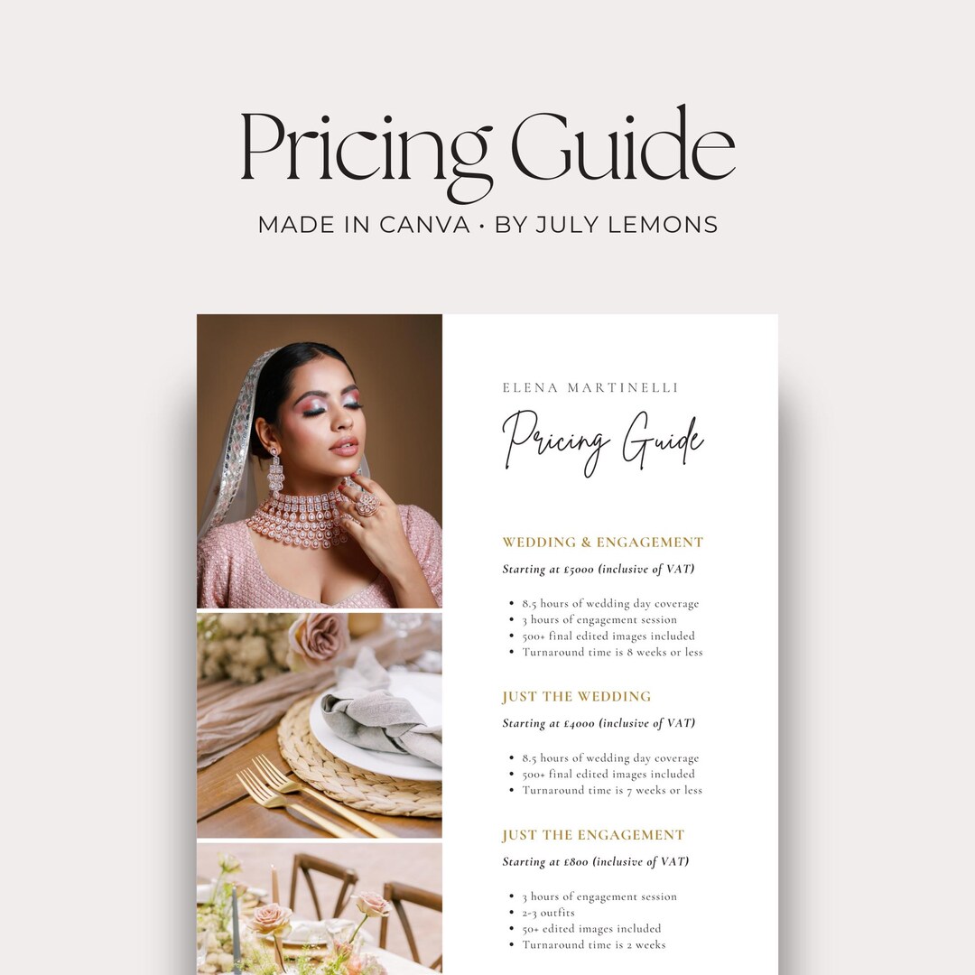 Wedding Photography Pricing Template I Wedding Pricing Guide I Wedding ...
