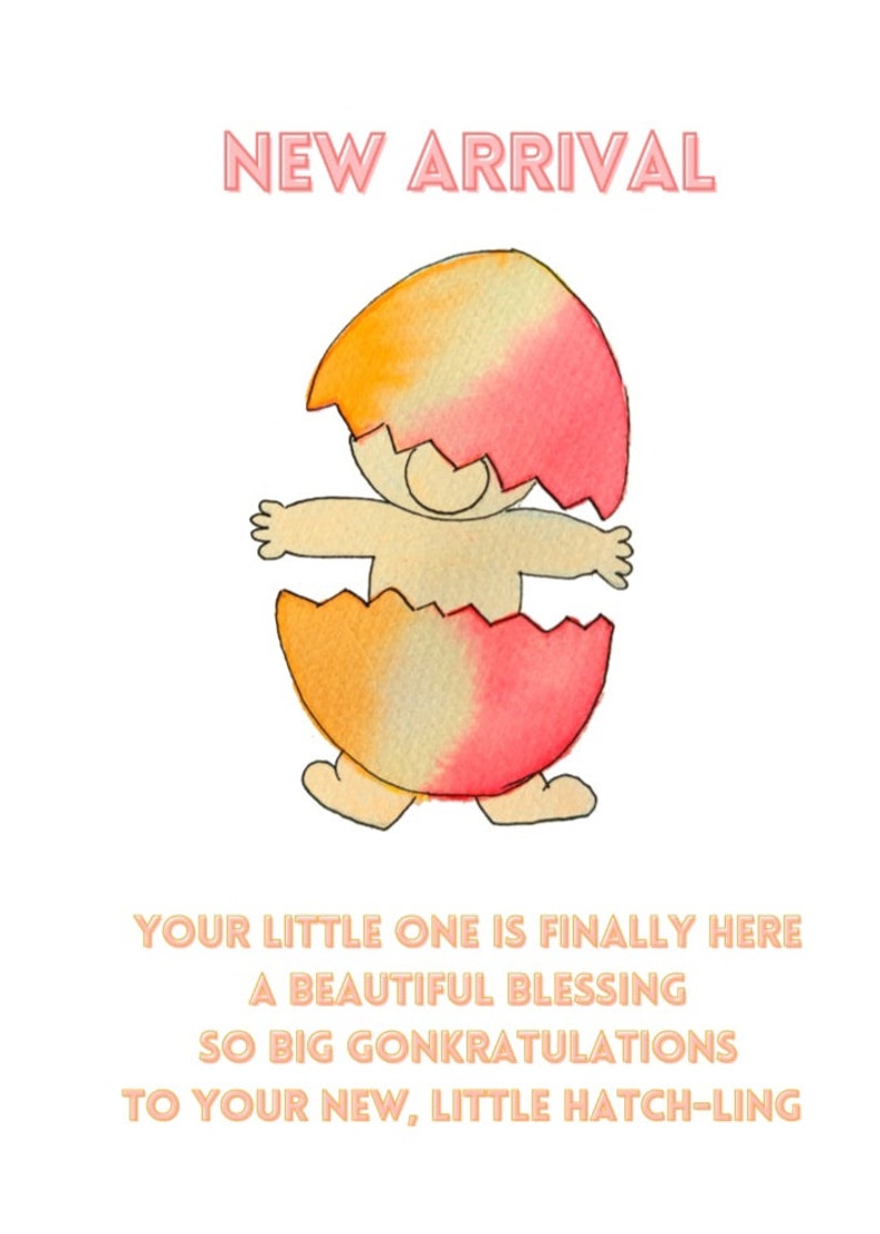 Printable New Arrival Card | Red Yellow Orange | Gonk | Watercolour ...