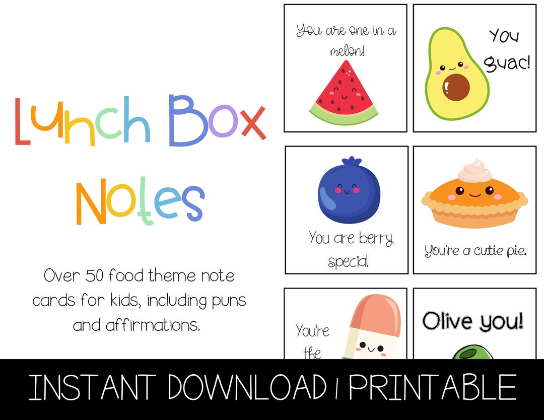 Lunch Box Notes: Punny Affirmations for Kids (printable) - Etsy