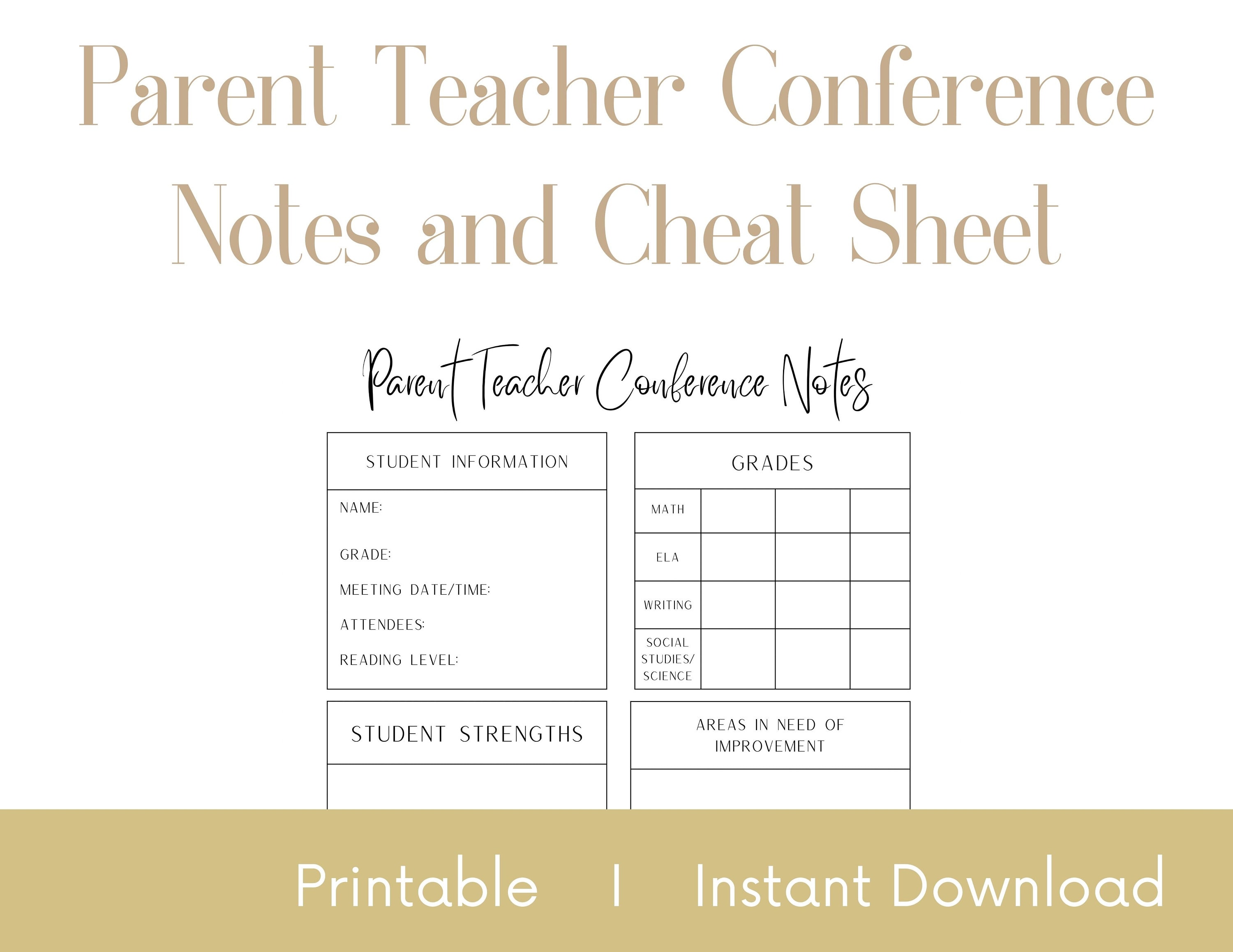 Parent Teacher Conference Printable Form for Teachers/ Special ...