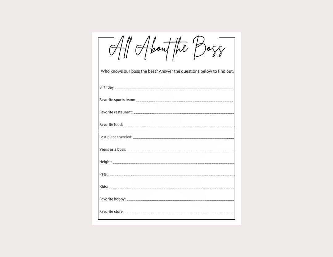 All About the Boss Printable I Work Party Game Icebreaker - Etsy