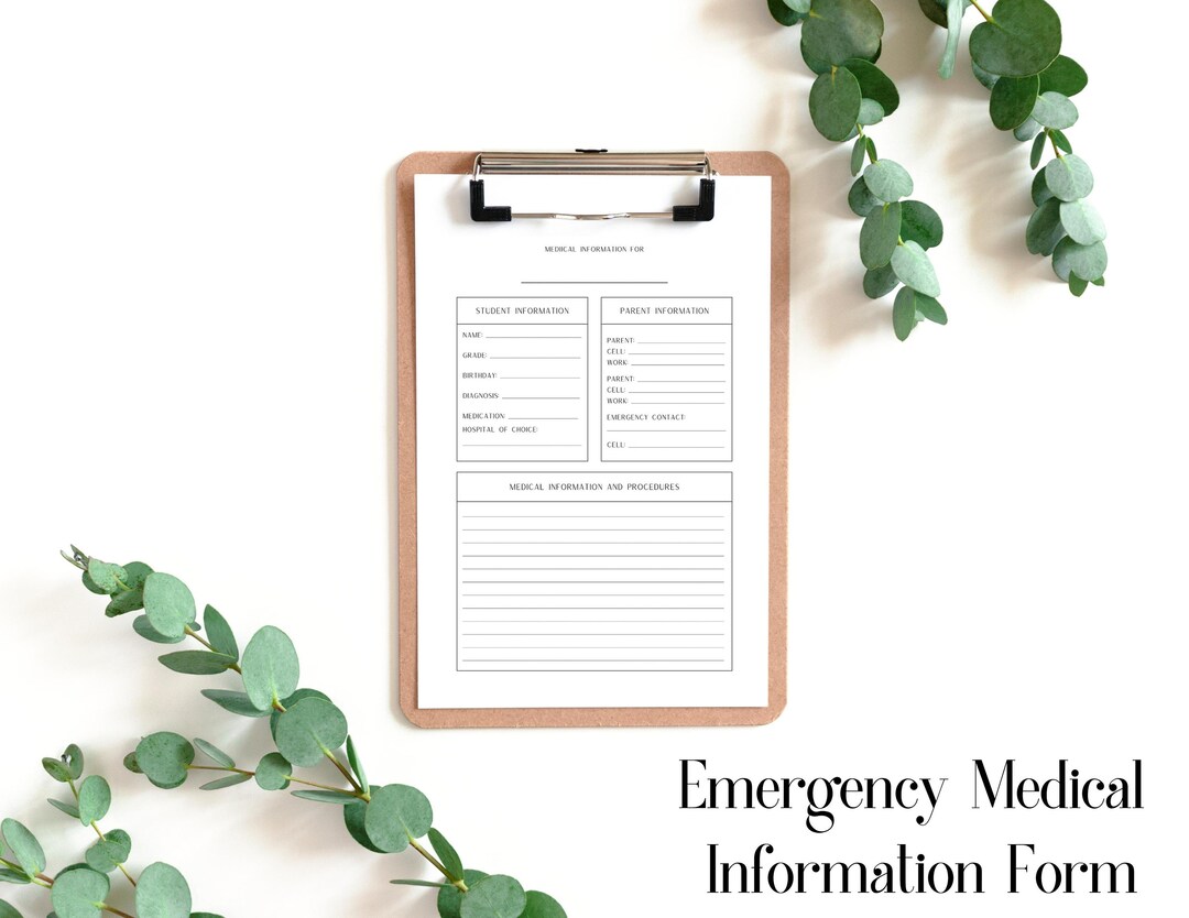 Medical Emergency Information Form for Child or Student Instant ...