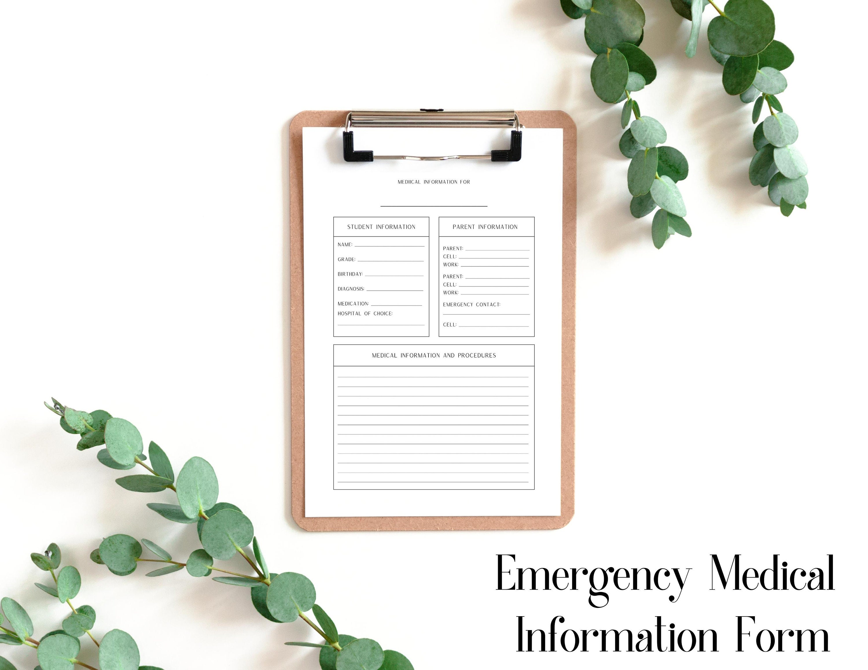 Medical Emergency Information Form for Child or Student Instant ...