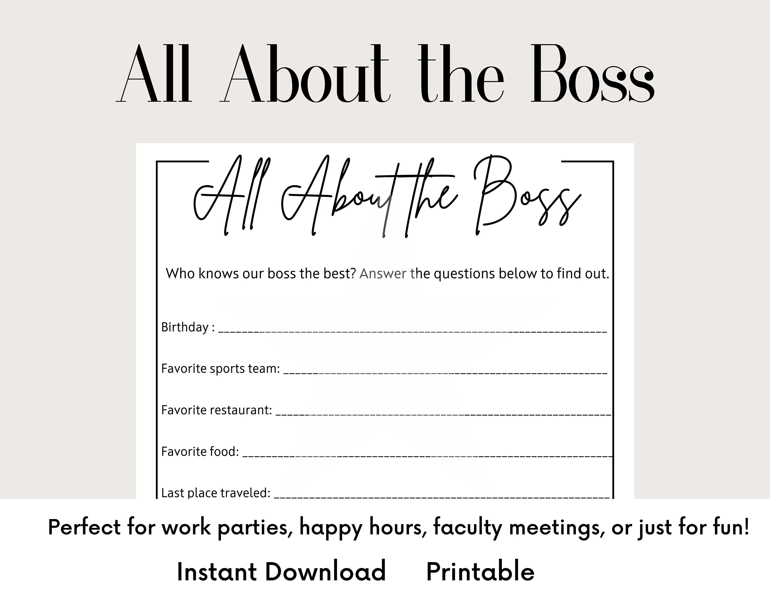 All About the Boss Printable I Work Party Game, Icebreaker, Happy Hour ...
