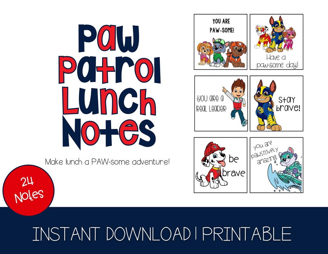 Paw Patrol Lunch Box Notes 24 Printable Lunch Notes Back to School ...