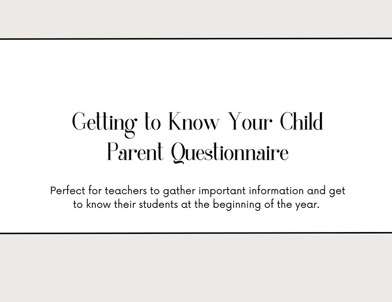 Parent Survey: Back to School Questionnaire for Teachers (PDF Printable ...