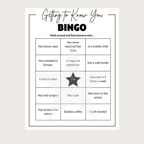 Get to Know You Bingo Game Digital Download Printable - Etsy