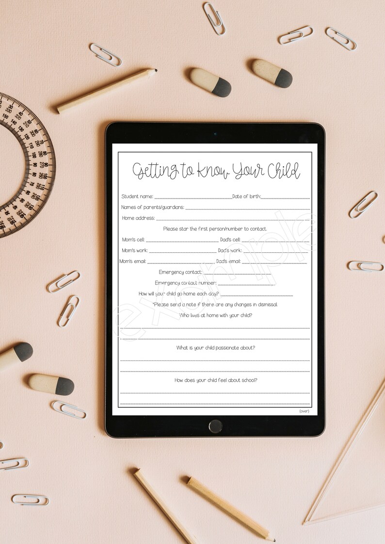 Getting to Know Your Child- Parent Survey/ Beginning of the Year/ Back ...