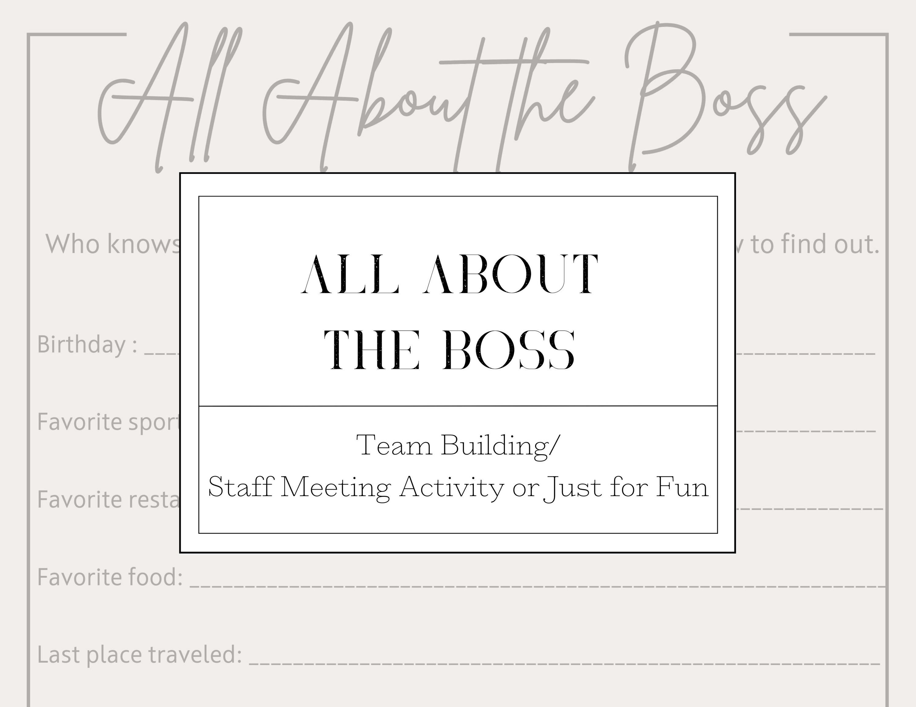 All About the Boss Printable I Work Party Game, Icebreaker, Happy Hour ...