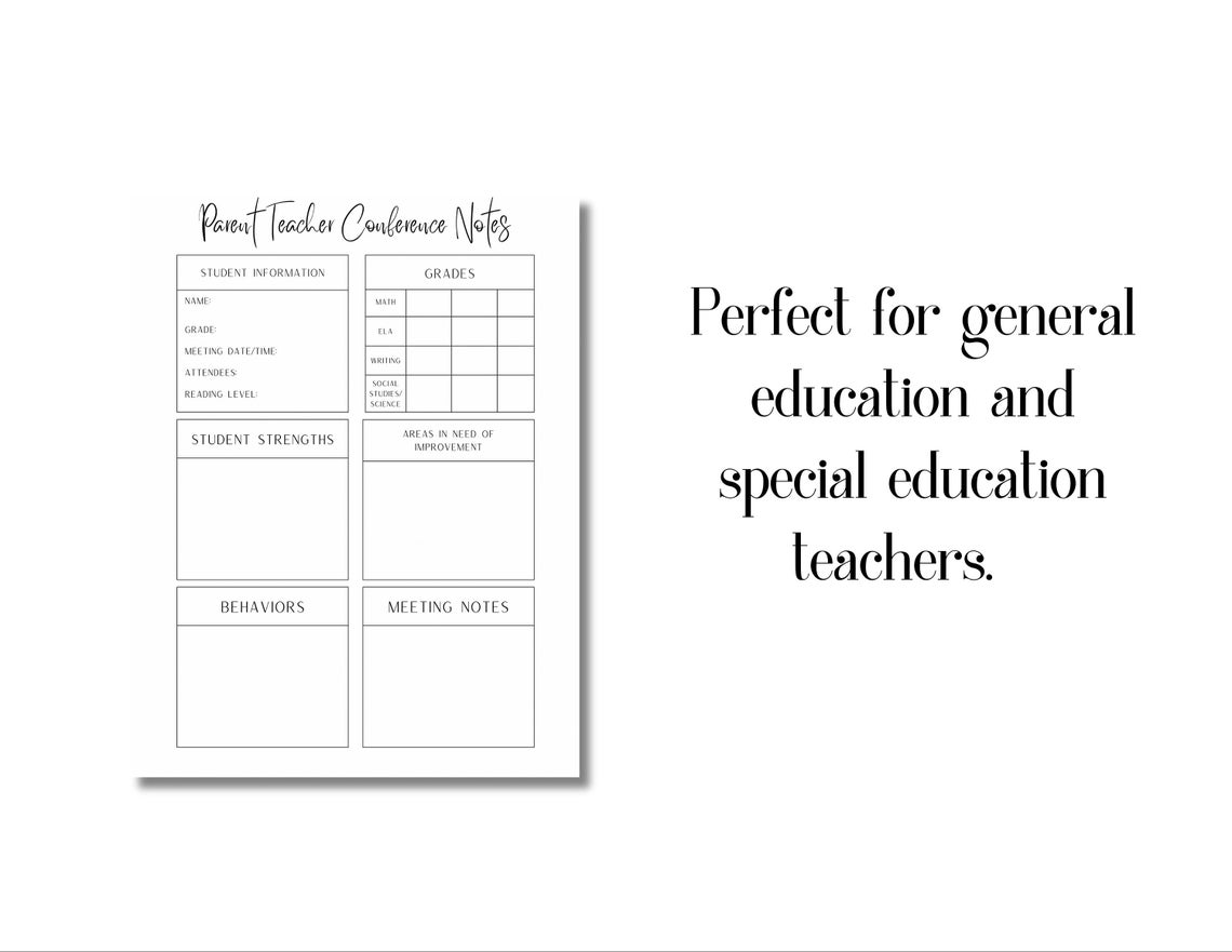 Parent Teacher Conference Printable Form for Teachers/ Special ...