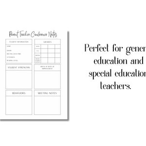 Parent Teacher Conference Printable Form for Teachers/ Special ...