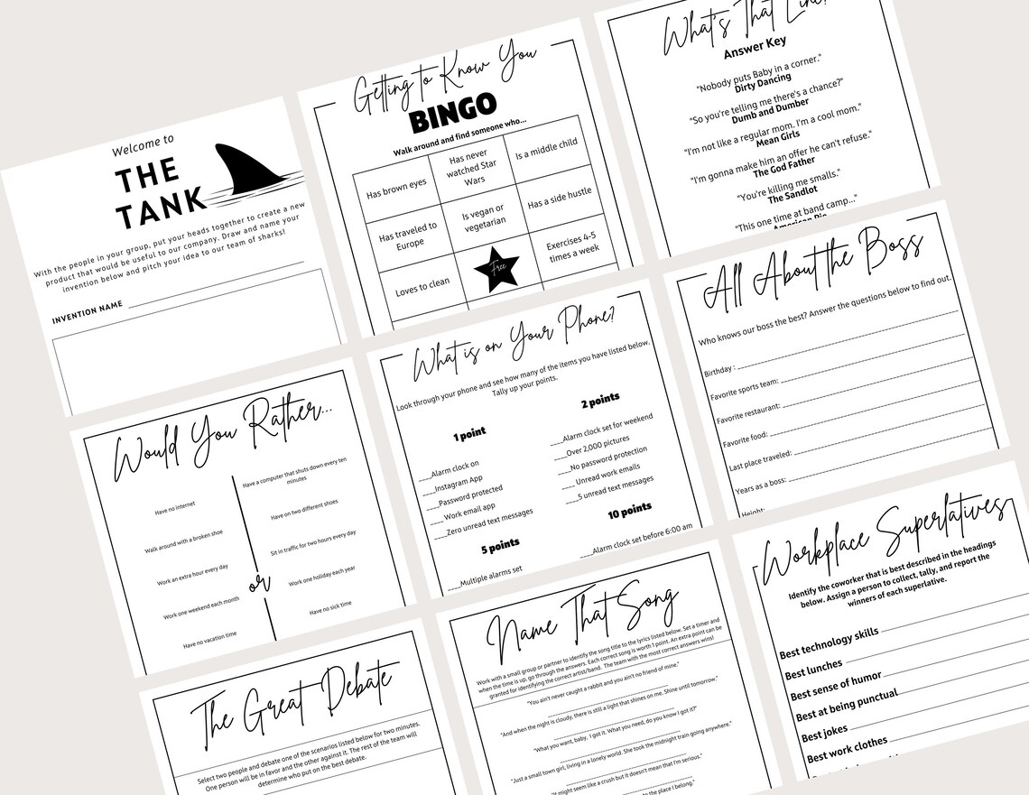 12 Unique Office Party Games Printable Bundle for Work Team Building ...