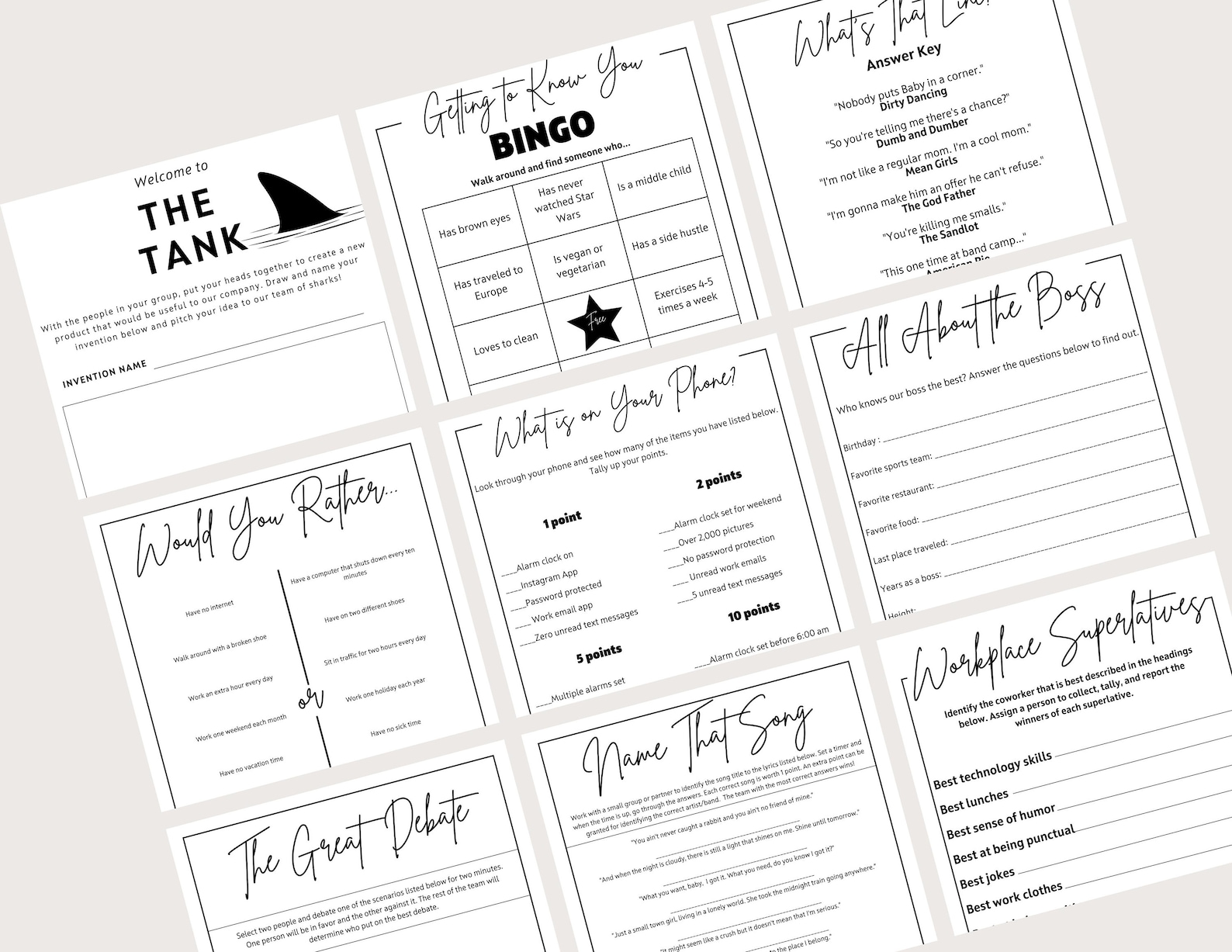 12 Unique Office Party Games Printable Bundle for Work Team Building ...